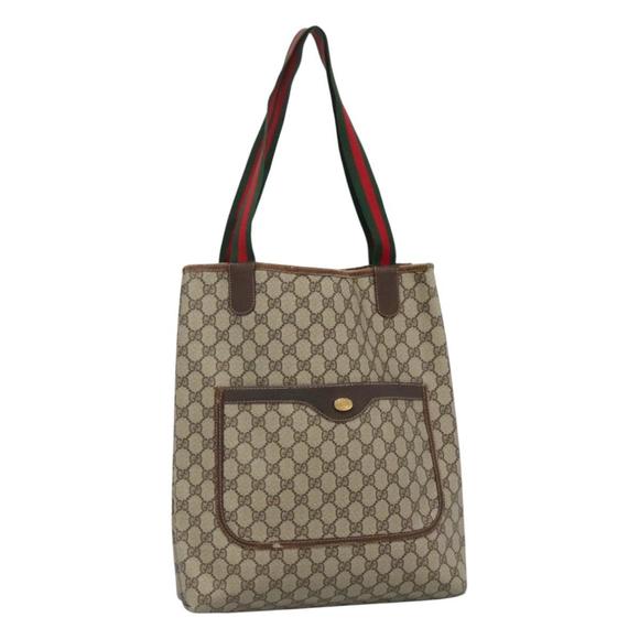 Gucci | Bags | Gucci Gg Supreme Web Sherry Line Tote Bag Pvc Red Beige ...